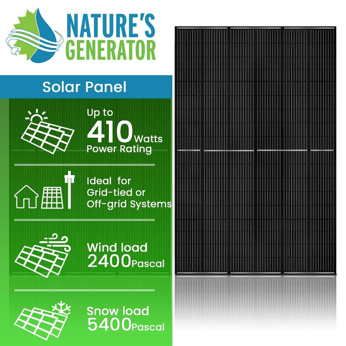 410 Watt Monocrystalline Solar Power Panel in 2 Packs | Nature's Generator